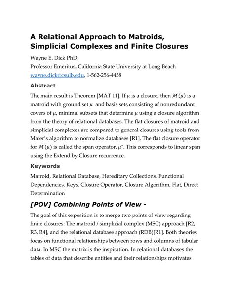 Pdf A Relational Approach To Matroids Simplicial Complexes And Finite Closures