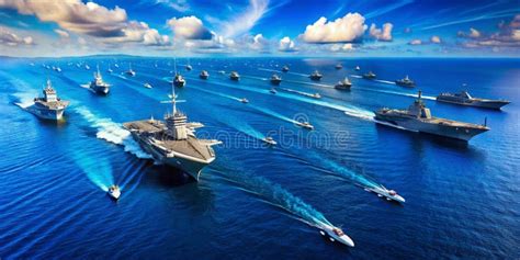 Majestic Us Navy Fleet Formation Aerial Perspective Of Ships And