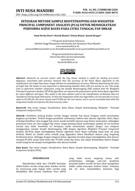 Pdf Integrasi Metode Sample Bootstrapping Dan Weighted Principal Component Analisys Pca