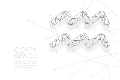 물병자리 조디악 로그인 와이어 프레임 다각형 실버 프레임 구조 포춘 텔러 컨셉 디자인 그림 복사 공간 벡터 Eps 10와 흰색 배경에 고립 강철에 대한 스톡 벡터 아트 및