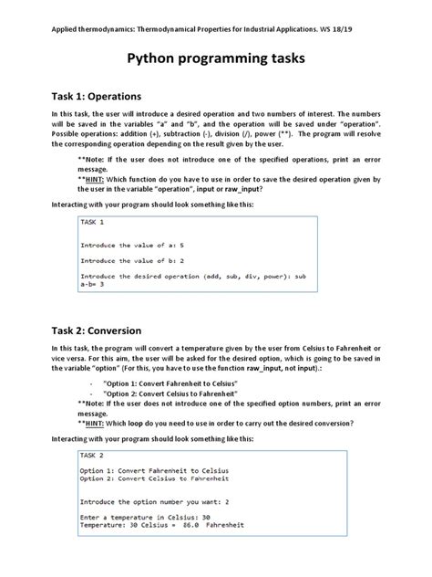 Python Programming Tasks Pdf Fahrenheit Temperature