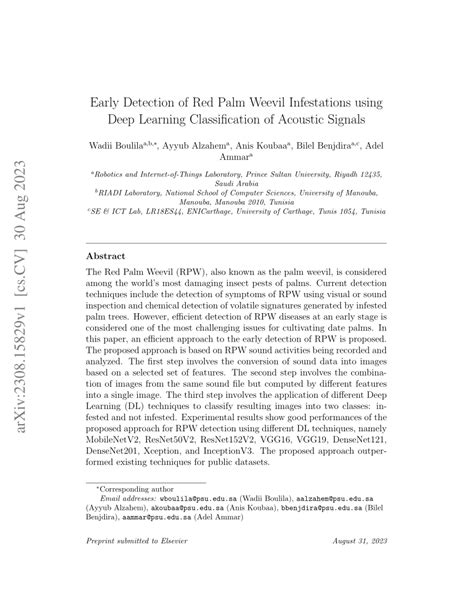 Pdf Early Detection Of Red Palm Weevil Infestations Using Deep Learning Classification Of
