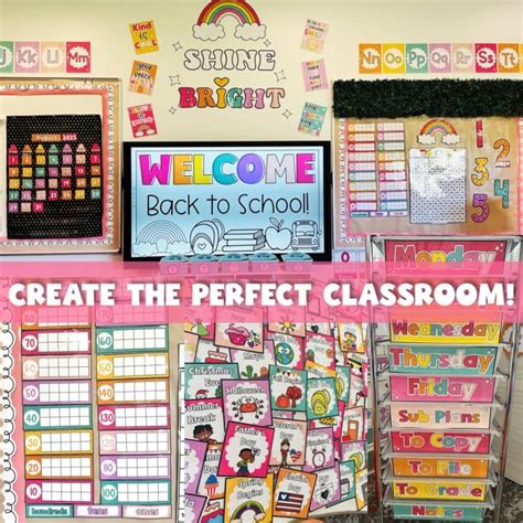 Shine Bright Classroom Decor Bundle Editable Colorful Rainbow Theme