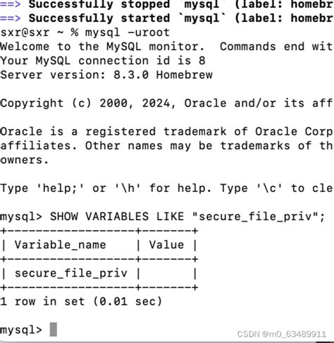 mac brew mysql “secure file priv null“问题解决 mac mysql secure file priv
