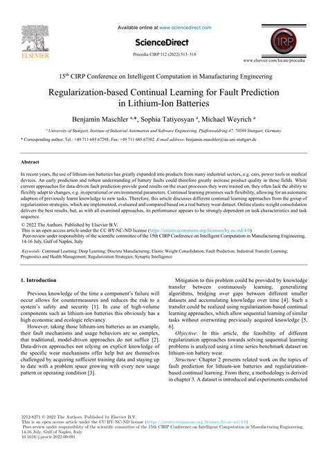 Pdf Regularization Based Continual Learning For Fault Prediction In Lithium Ion Batteries