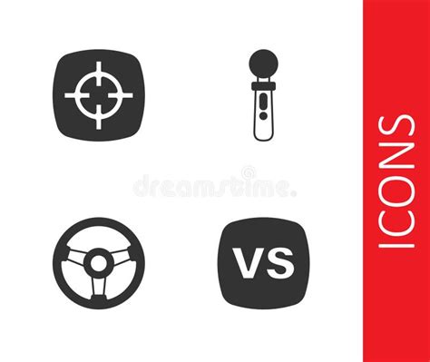 Set Vs Versus Battle Target Sport Racing Simulator And Vr Controller Game Icon Vector Stock