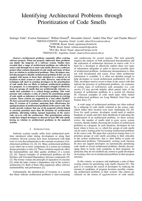 Pdf Identifying Architectural Problems Through Prioritization Of Code Smells