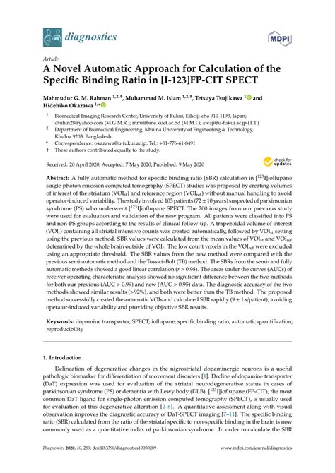 Pdf A Novel Automatic Approach For Calculation Of The Specific Binding Ratio In I 123 Fp Cit