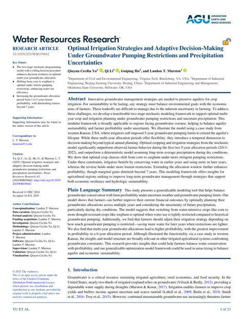 Pdf Optimal Irrigation Strategies And Adaptive Decision‐making Under Groundwater Pumping