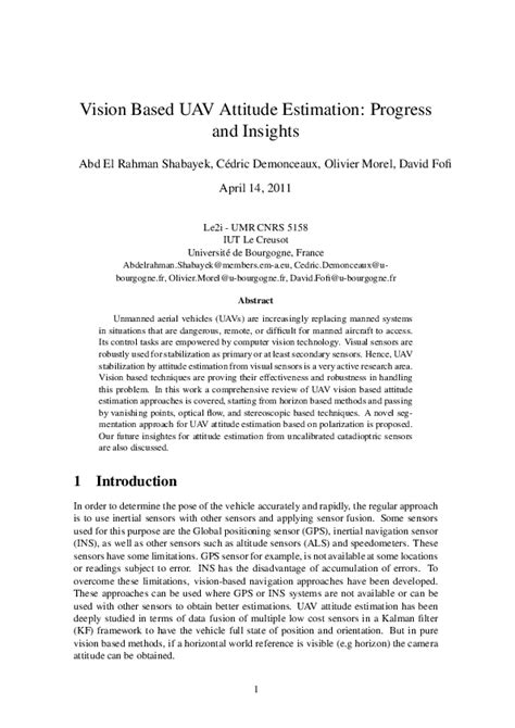 Pdf Vision Based Uav Attitude Estimation Progress And Insights