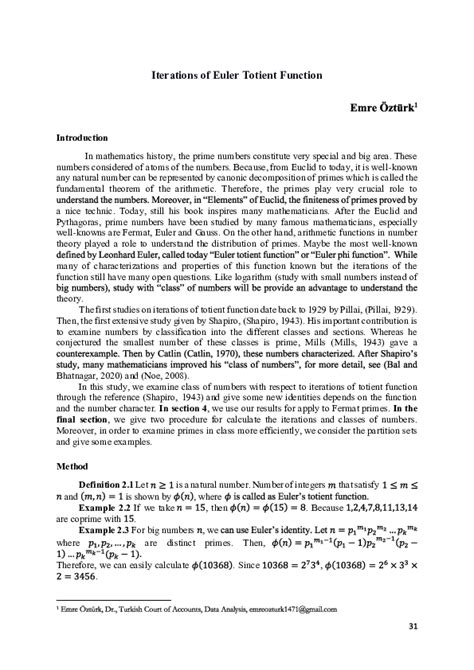 Pdf Iterations Of Euler Totient Function