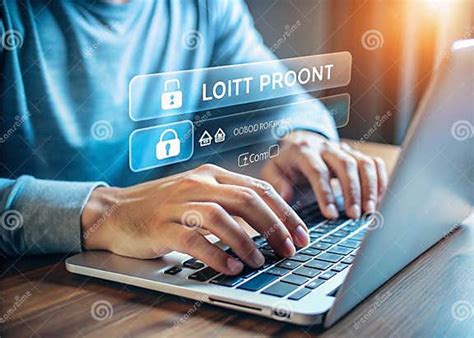 User Typing Login And Password Cyber Security Concept Data Protection And Secured Internet