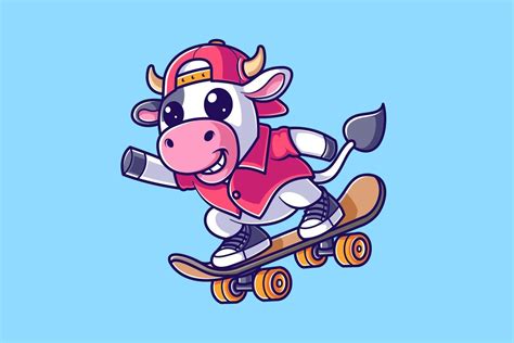 Cute Cow Playing Skateboard Graphic By Wawadzgn · Creative Fabrica