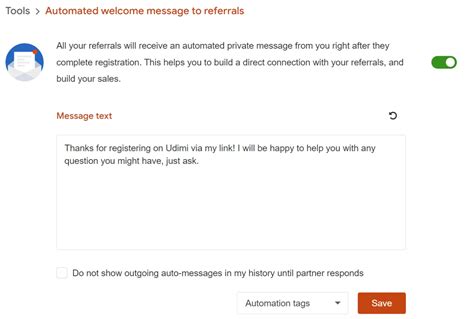 Udimi Help Automatic Welcome Message To Referrals