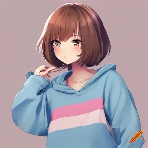 Anime Girl With Short Light Brown Hair And Blue Eyes