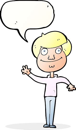 말풍선이 있고 손 흔드는 행복한 남자 말풍선을 있는 귀여운에 대한 스톡 벡터 아트 및 기타 이미지 귀여운 그라데이션 기이함 Istock