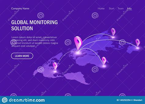 Global Monitoring System Global Communications Virtual World Map Modern Vector Illustration