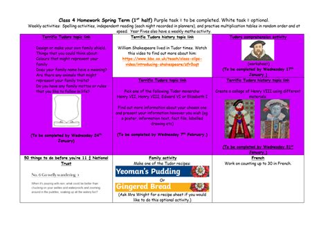 Spring Homework Grids Elvington Church Of England Primary Babe