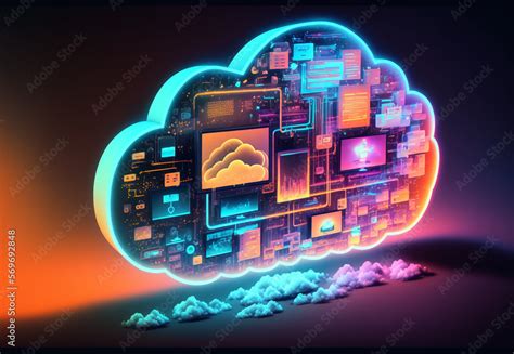 concept art of cloud computing with a gradient of colors representing the various layers of the