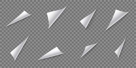 코너 컬 현실적인 압연 페이지 3d 종이 모서리 사무실 곡선 스티커 시트 구부러진 다른 방법 빈 흰색 곱슬 머리 벡터 집합 페이지 책에 대한 스톡 벡터 아트 및 기타 이미지