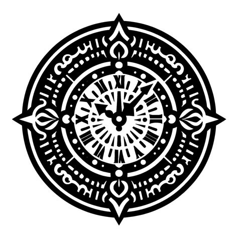 Ornate Black And White Compass Rosestyle Clock Face Featuring Arabic
