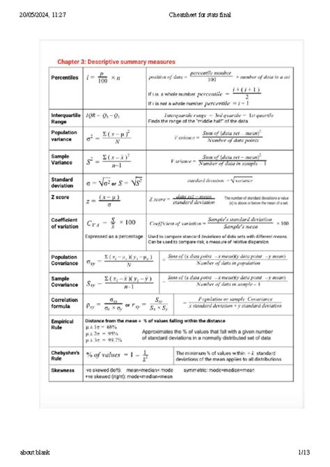 Cheatsheet For Stats Final 026134 Studocu