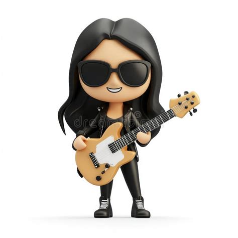 Cool 3d Render Of A Girl Playing Electric Guitar Stock Illustration