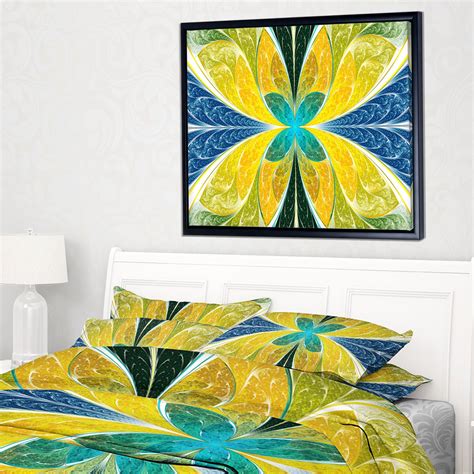 Designart Yellow Fractal Stained Glass Abstract Wall Art Framed