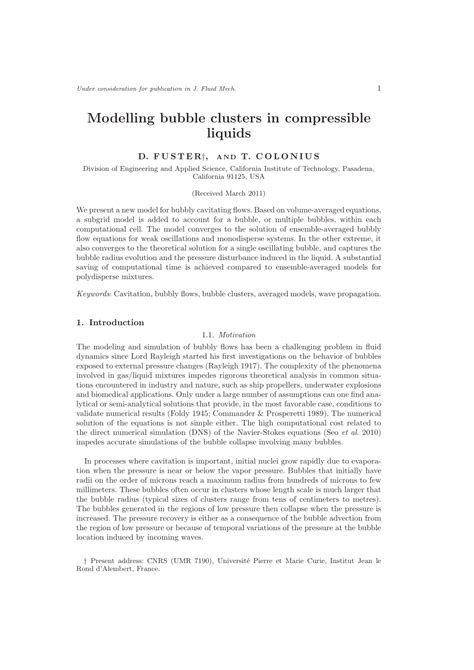 Pdf Modeling Bubble Clusters In Compressible Liquids