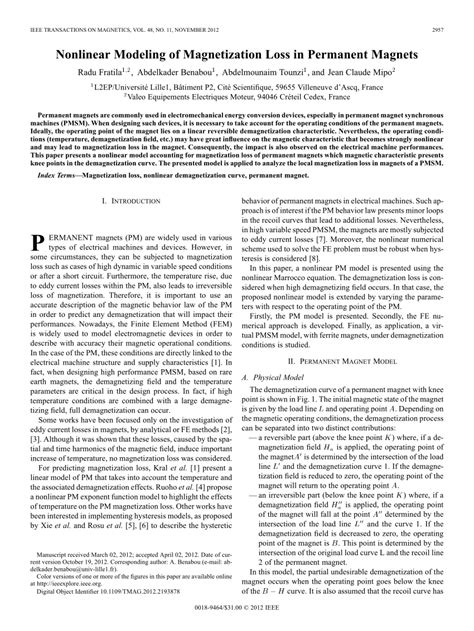 pdf nonlinear modeling of magnetization loss in permanent magnets