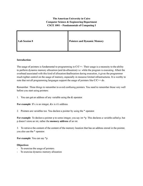 Csce1001 Lab Session 8 Lab Assignment For Practice The American University In Cairo Computer