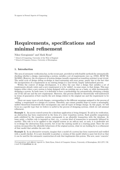 Pdf Requirements Specifications And Minimal Refinement