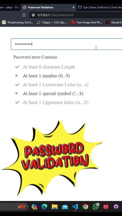 Password Validation Html Css Javascript Shorts Passwordvalidation Shortsvideo Short