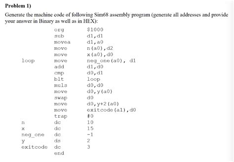 solved problem 1 generate the machine code of following