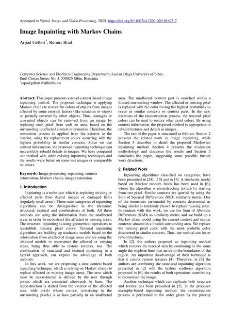 Pdf Image Inpainting With Markov Chains