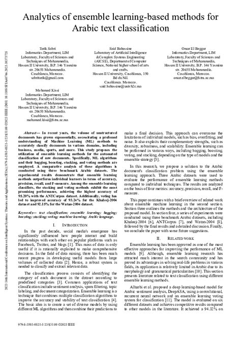 Pdf Analytics Of Ensemble Learning Based Methods For Arabic Text Classification