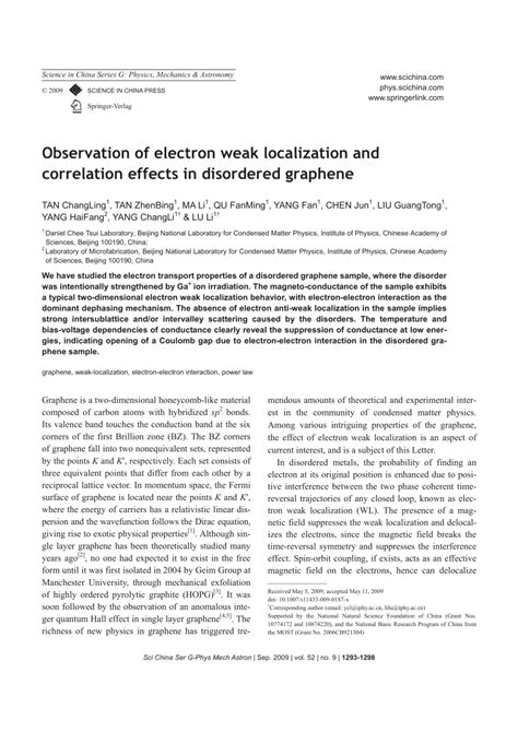Pdf Observation Of Electron Weak Localization And Correlation Effects In Disordered Graphene