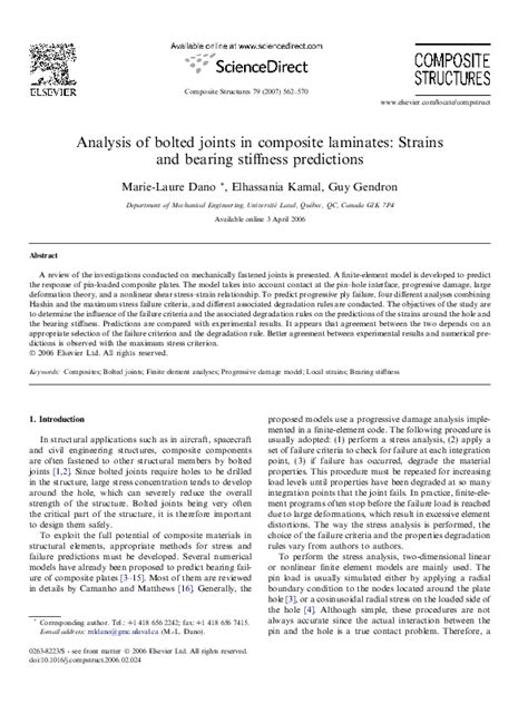 pdf analysis of bolted joints in composite laminates strains and