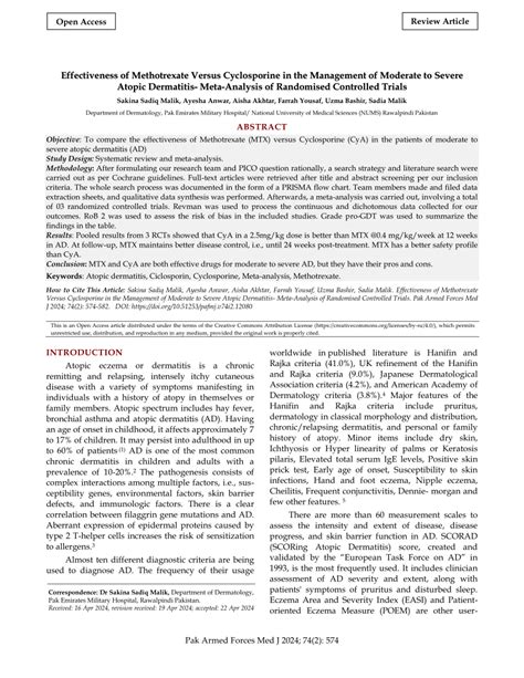 Pdf Effectiveness Of Methotrexate Versus Cyclosporine In The Management Of Moderate To Severe