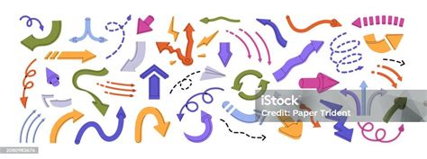 화려한 화살표가 설정되어 있습니다 다양한 스타일의 포인터 기호 점선 꼬임 커서 방향을 가리키기 위한 기하학적 모양 교환의 징후