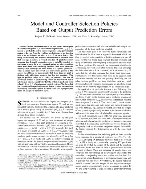Pdf Model And Controller Selection Policies Based On Output