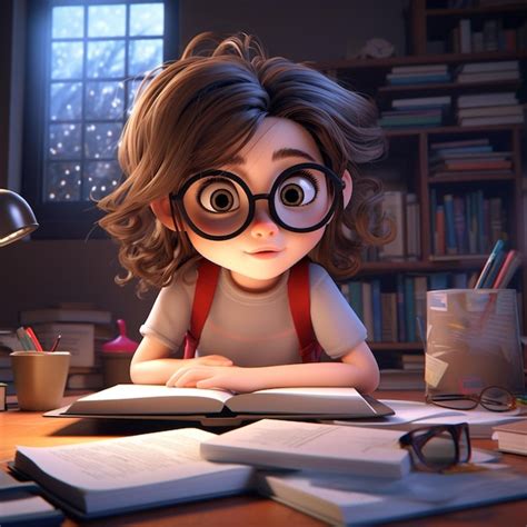 Premium Ai Image 3d Cute Cartoon Girl Studying Education Illustration