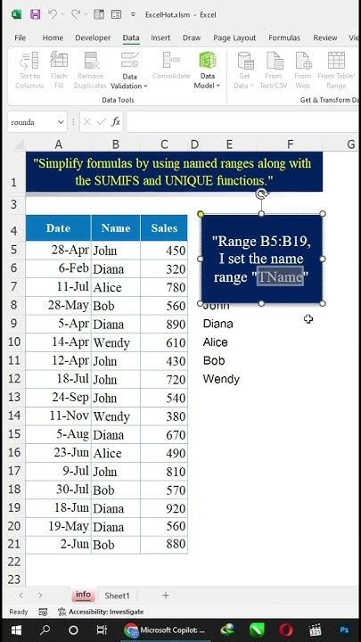 บทเรียน Excel Simplify Formulas By Using Named Ranges Along With The Sumifs And Unique