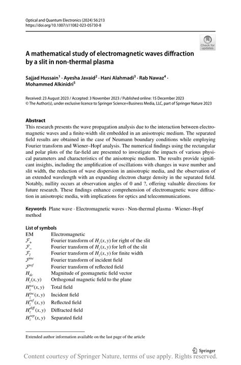 A Mathematical Study Of Electromagnetic Waves Diffraction By A Slit In A Mathematical Study Of Electromagnetic Waves Diffraction By A Slit In