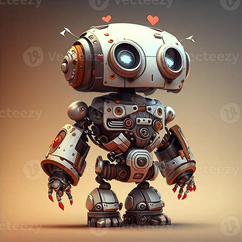 Cute White Smiling Robotic Teen Mini Unit Robot Toy Gesturing Cute Robot On A White Backdrop