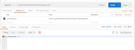 Php Logout Method Doesnt Delete Token From Db Stack Overflow