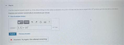 Solved Part A Find The Required Angular Speed W Of An Chegg Com