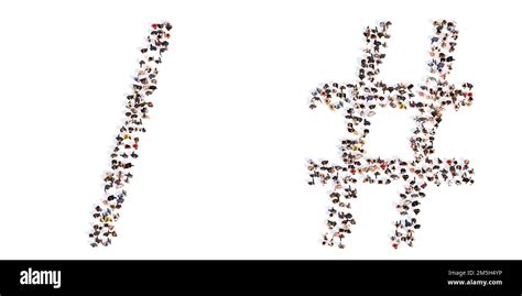Concept Or Conceptual Large Community Of People Forming The Division Slash And Number Sign 3d