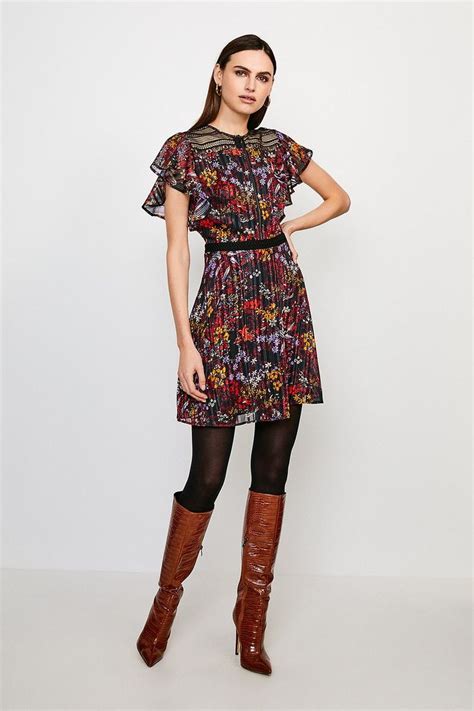 Floral Print Lace Insert Dress Karen Millen