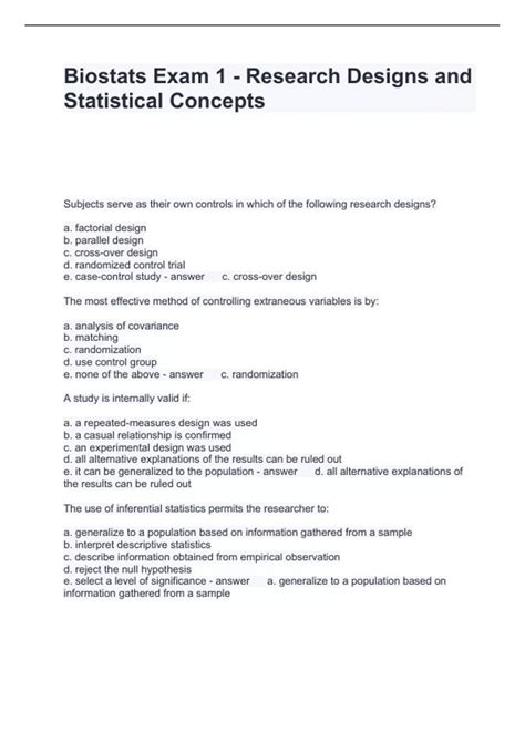 Biostats Exam 1 Research Designs And Statistical Concepts Questions With Verified 2024